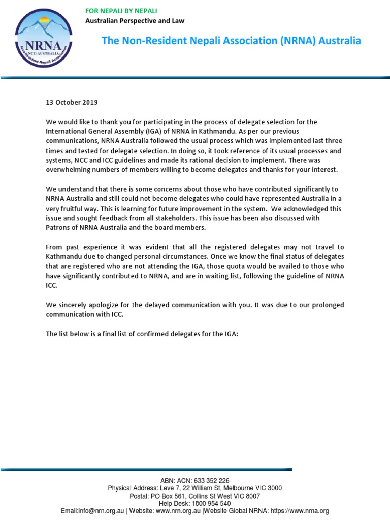 NRNA Australia Final Delegate List 13 October PDF | PDF | Nepal | Sikhism
