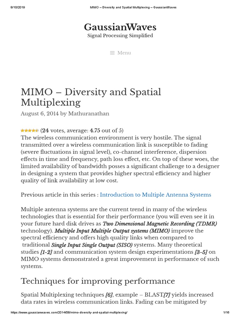 MIMO - Diversity and Spatial Multiplexing - GaussianWaves | PDF | Mimo ... MIMO - Diversity and Spatial Multiplexing - GaussianWaves | PDF | Mimo ...