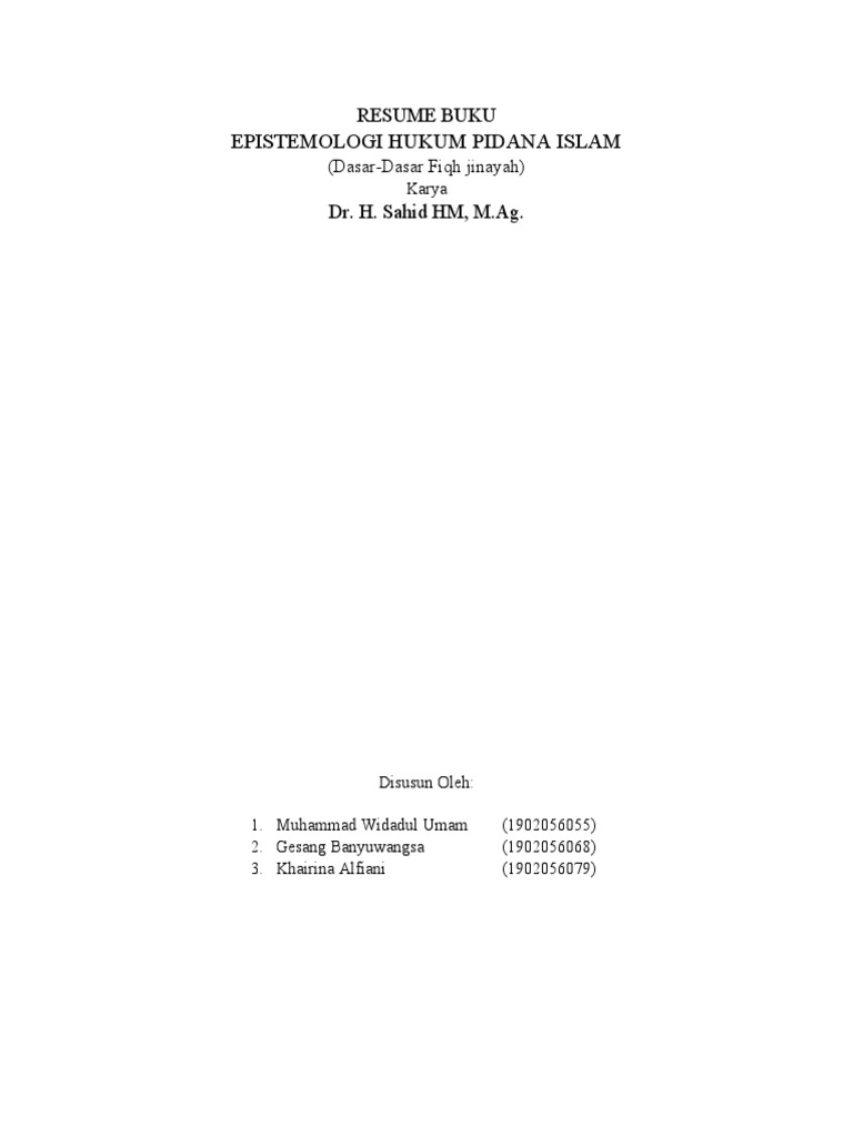 Resume Buku Epistemologi Hukum Pidana Islam | PDF Resume Buku Epistemologi Hukum Pidana Islam | PDF