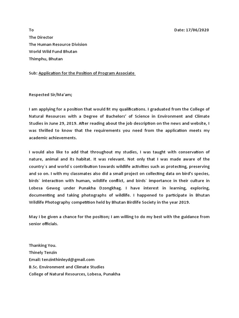 Cover Letter To WWF | PDF