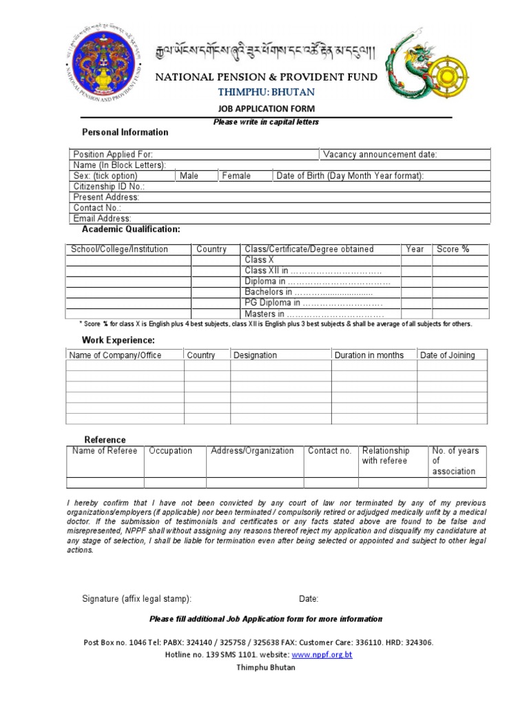 NPPF Job Application Form | PDF | Government Information | Social ...