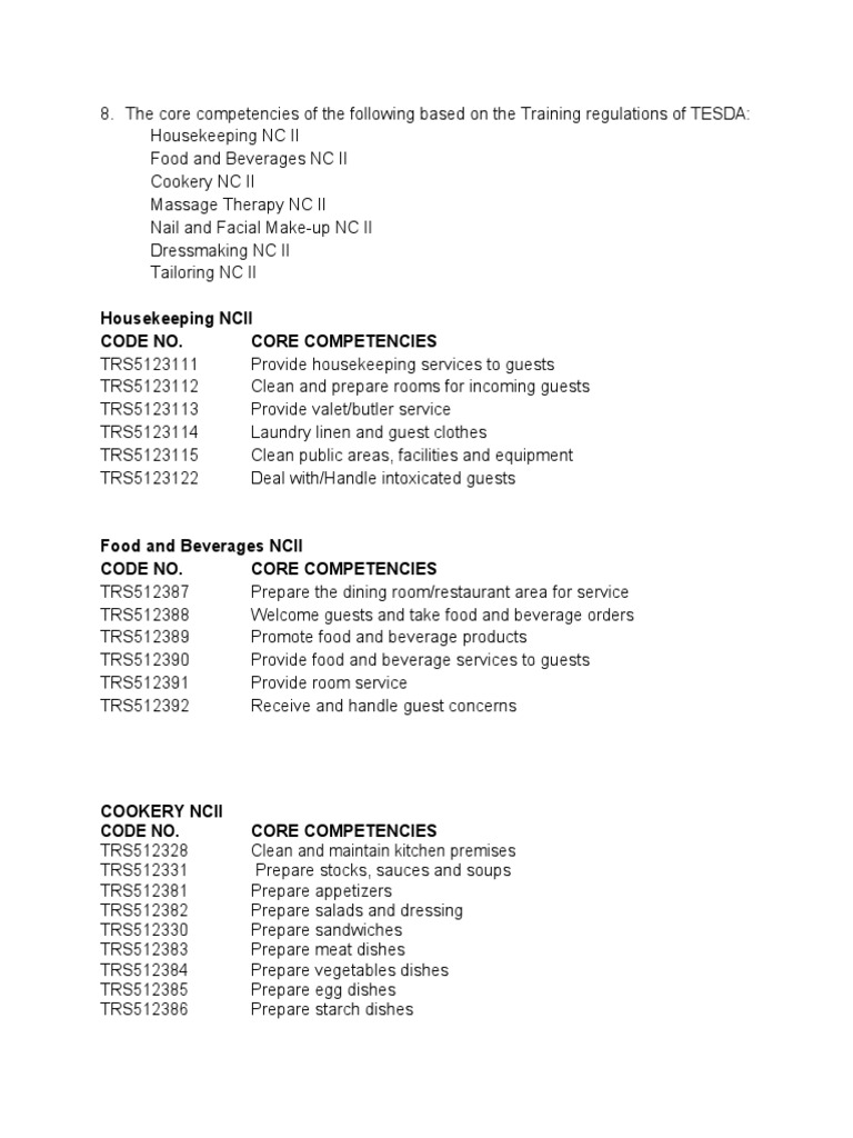 The Core Competencies of The Following Based On The Training ...