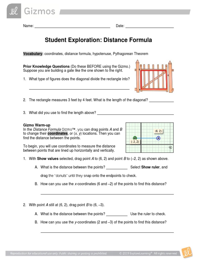DistanceFormulaStudent Exploration Sheet | PDF | Distance ...