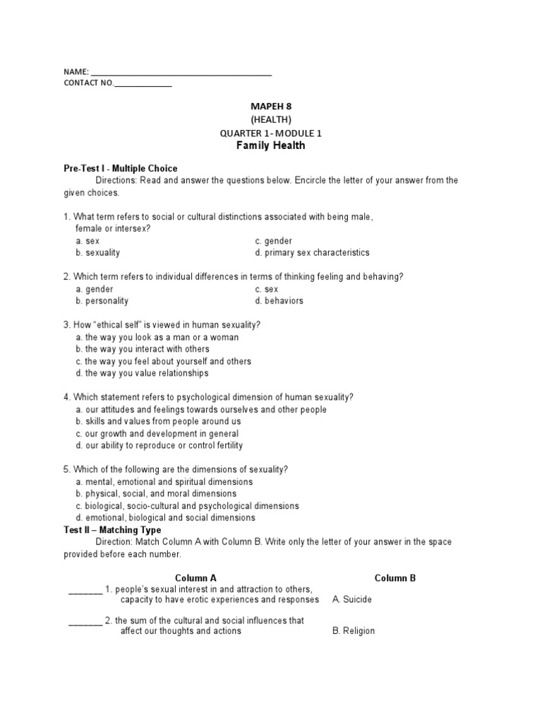 (Health) Quarter 1-Module 1: Mapeh 8 | PDF | Sexual Orientation | Gender