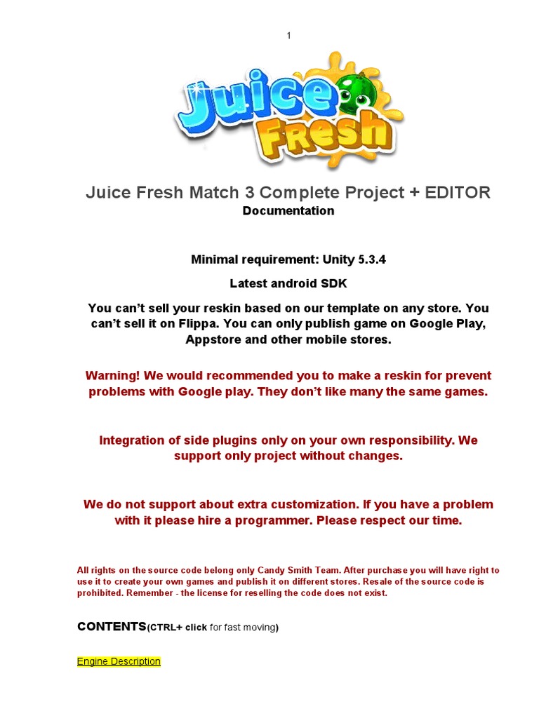 Juice Fresh Match 3 Documentation | PDF | Unity (Game Engine) | Icon (Computing)