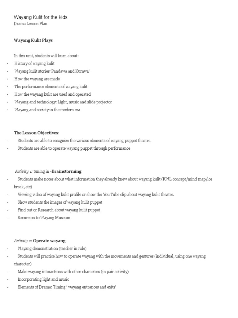 Wayang Kulit For The Kids | PDF | Ramayana | Puppets