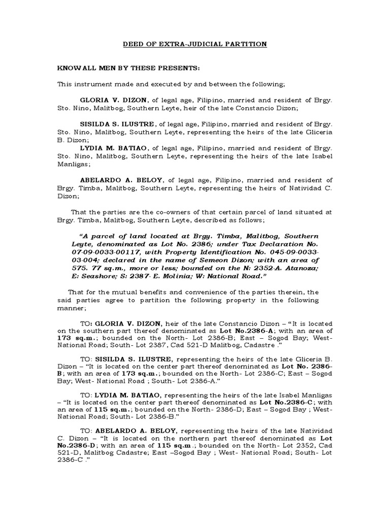 Deed of Partition | PDF | Civil Law (Common Law) | Property Law