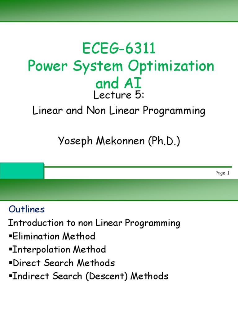 ECEG-6311 Power System Optimization and AI: Linear and Non Linear Programming Yoseph Mekonnen ...