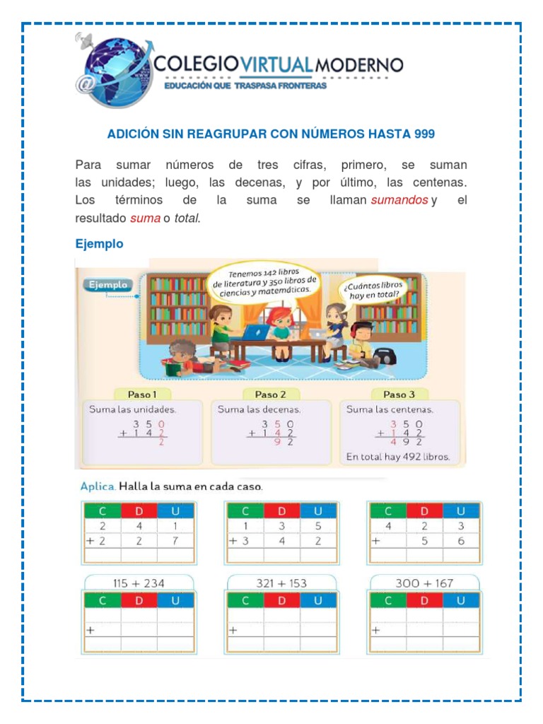 Adición Sin Reagrupar Con Números Hasta 999 PDF | PDF