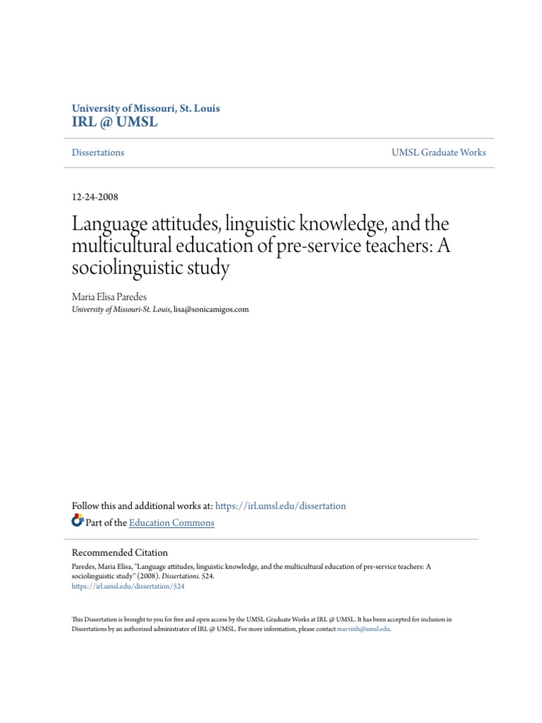 Language Attitudes Linguistic Knowledge and The Multicultural e | PDF ...