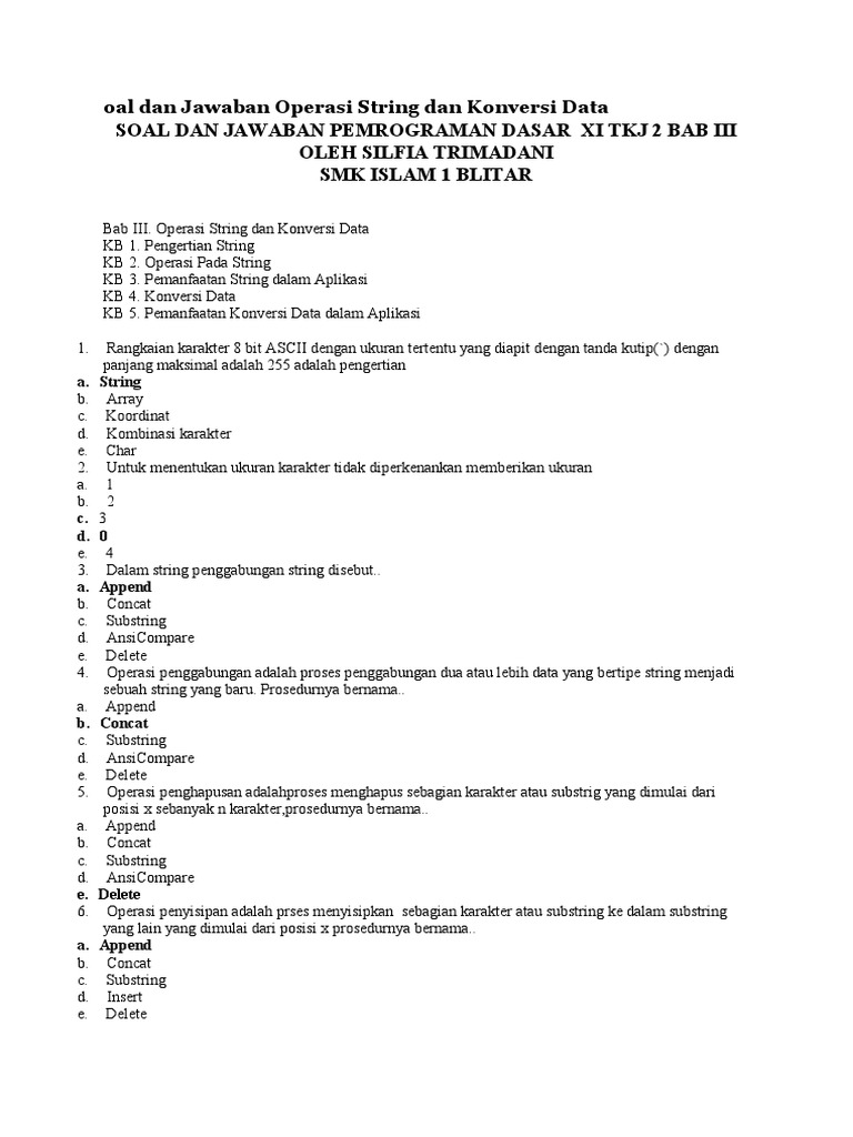 Soal Dan Jawaban Operasi String Dan Konversi Data | PDF