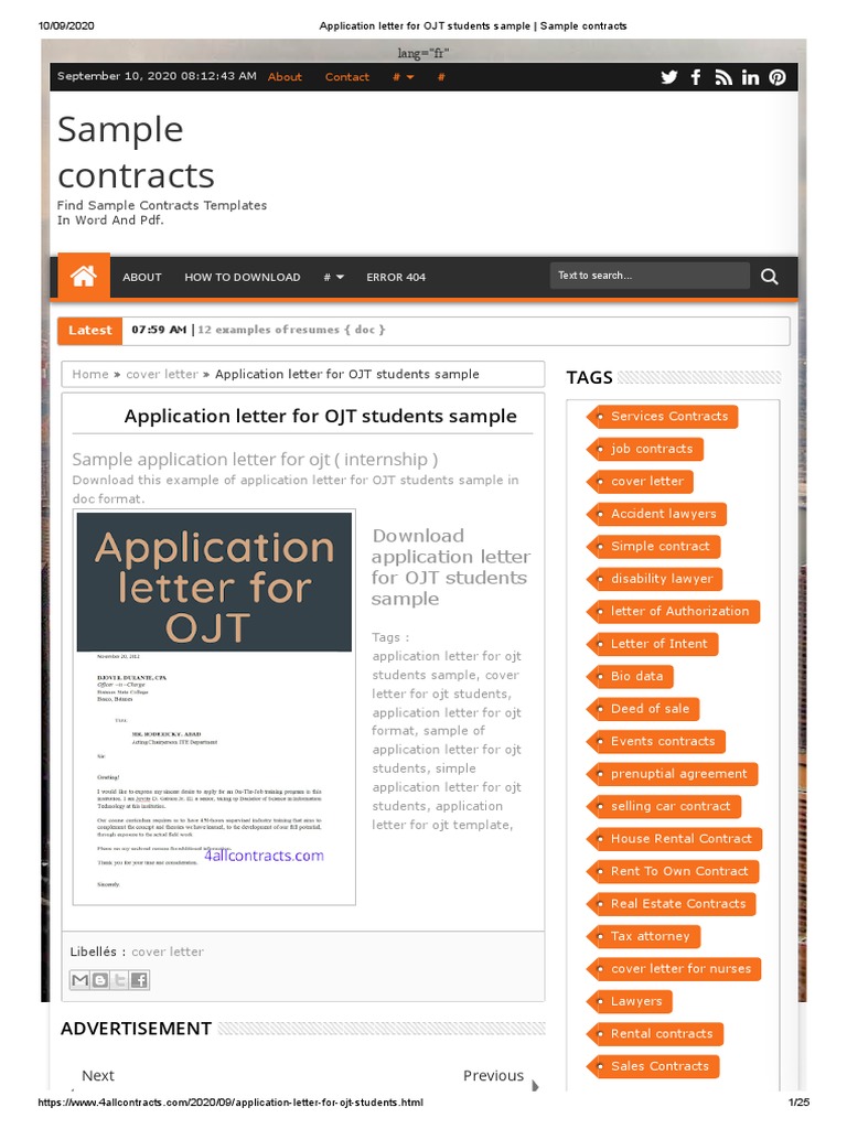 Sample Application Letter For Ojt (Internship) | PDF | Lawyer | Business