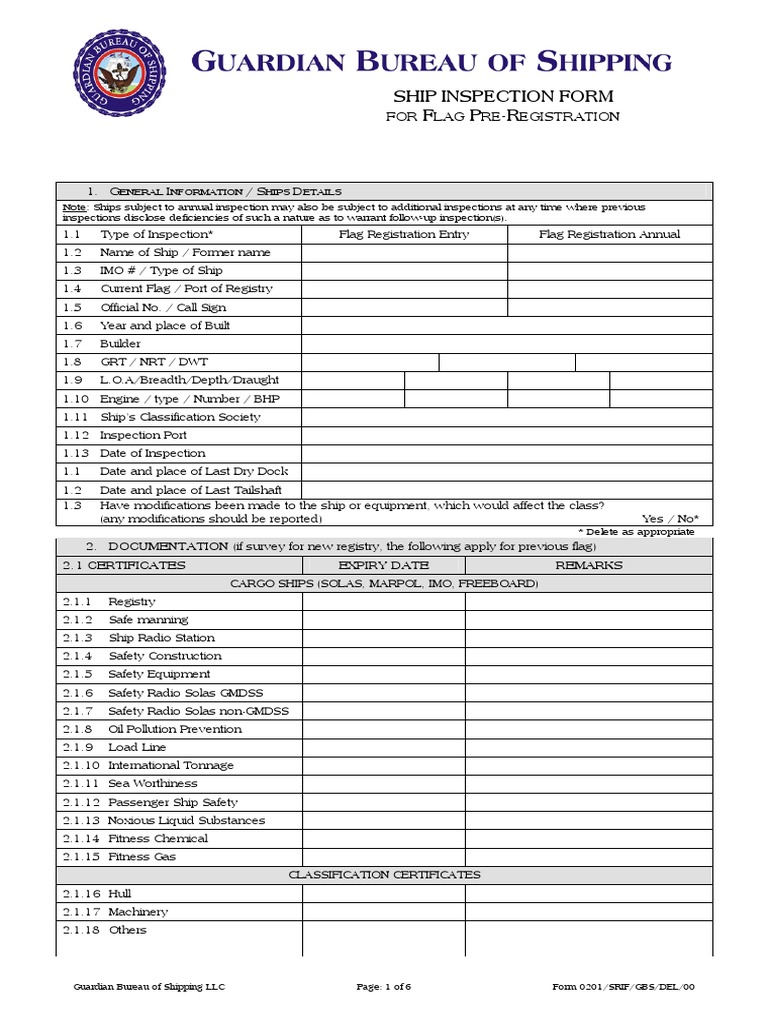 Ship Inspection Form For Flag Pre-Registration | PDF | Ships | Navigation