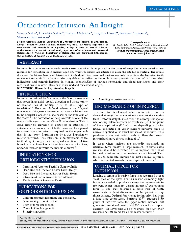 Orthodontic Intrusion: Techniques and Forces | PDF | Orthodontics | Tooth