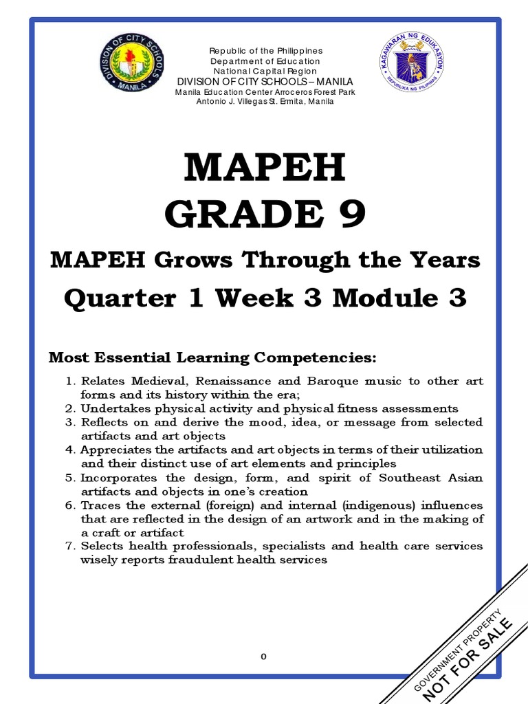 Mapeh Grade 9: Quarter 1 Week 3 Module 3 | PDF | Waste | Paintings