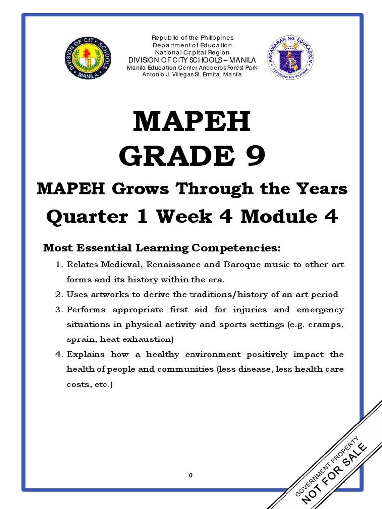 MAPEH 9 - Q1 - W4 - Mod4 | PDF | Coral Reef | First Aid