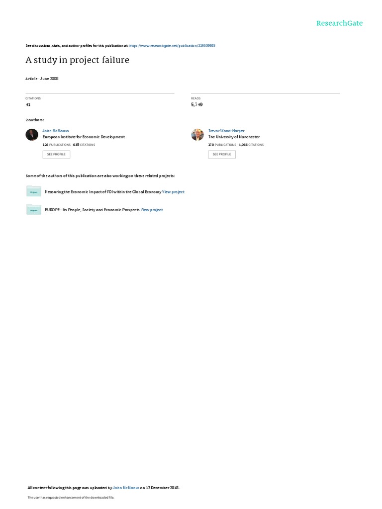 A Study in Project Failure: June 2008 | PDF | Project Management | Risk
