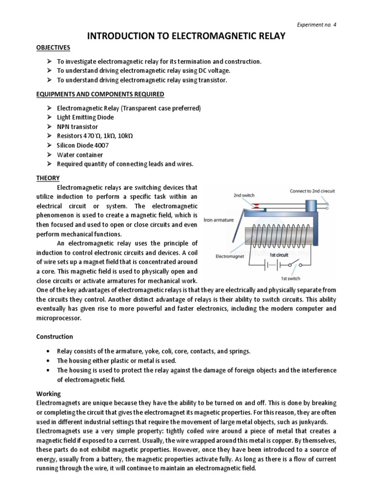 Introduction To Electromagnetic Relay: Experiment No. 4 | PDF | Relay ...