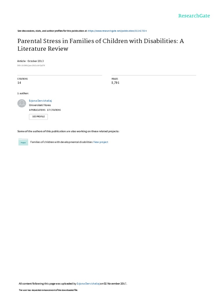 Parental Stress in Families of Children With Disabilities: A Literature ...
