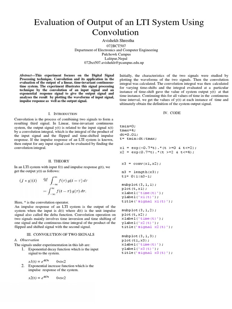 Evaluation of Output of An LTI System Using Convolution: Avishekh ...