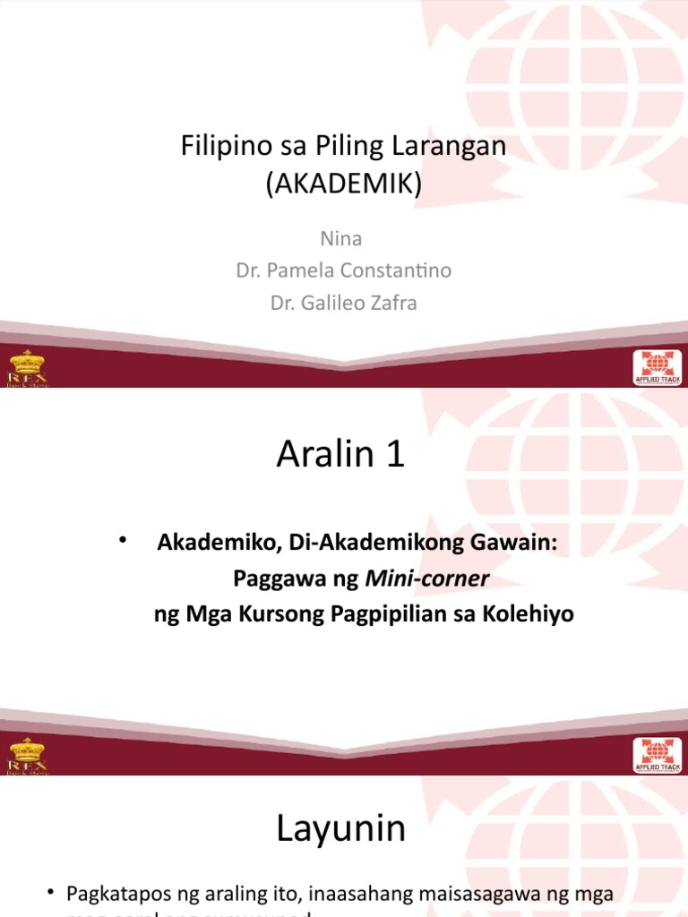 Aralin 1 Akademiko Di-Akademikong Gawain Paggawa NG Mini-Corner NG Mga Kursong Pagpipilian Sa ...