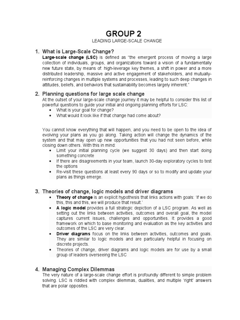 Group 2: Leading Large-Scale Change | PDF | Leadership | Psychological ...