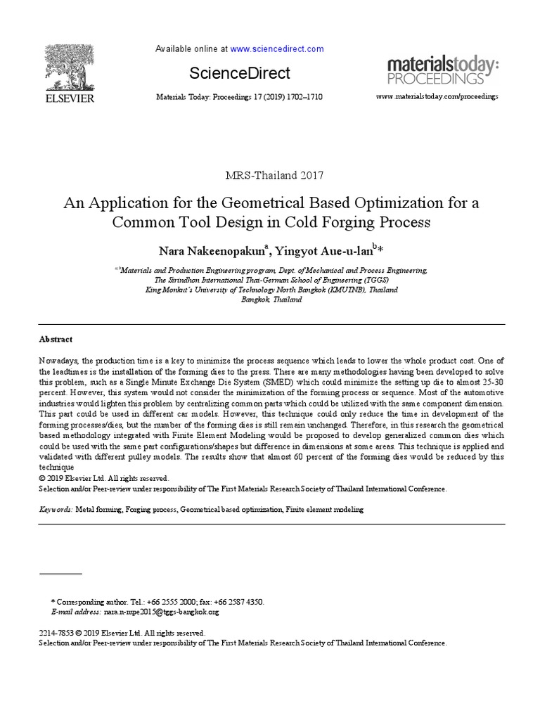 An Application For The Geometrical Based Optimization For A Common Tool Design in Cold Forging ...