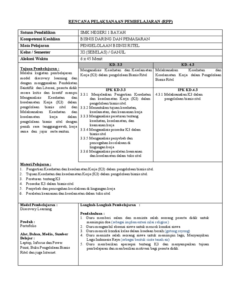 RPP K3 Ritel | PDF | Karier & Perkembangan | Seni
