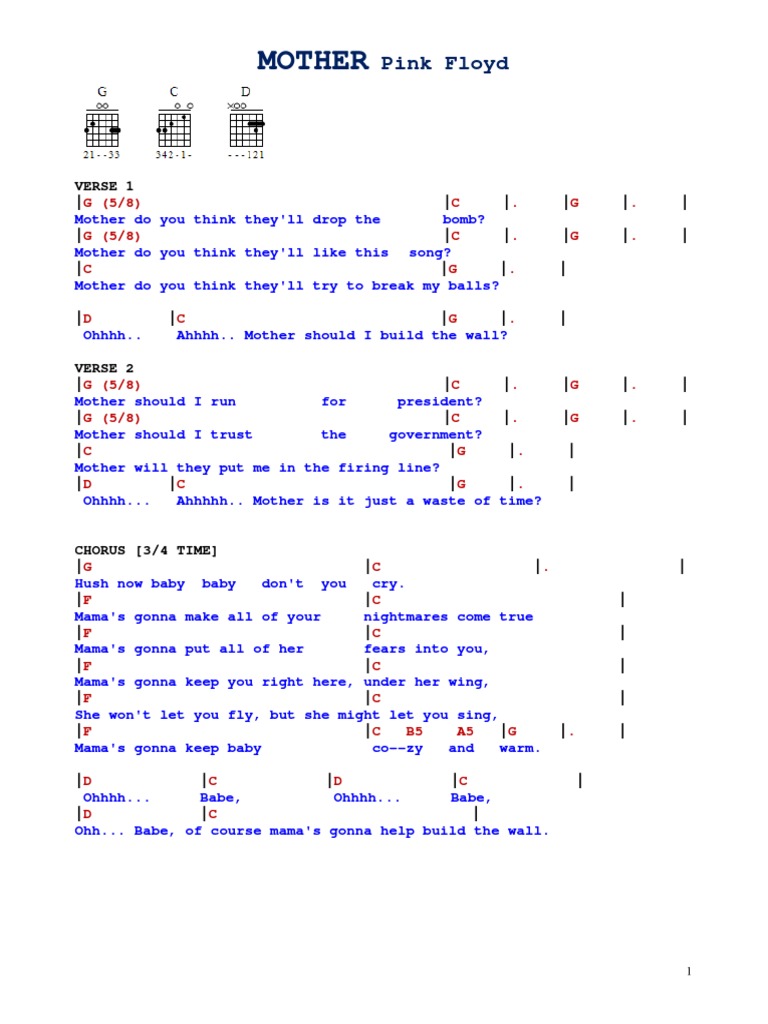 Pink Floyd - Mother Chords | PDF | Songs | Musical Forms