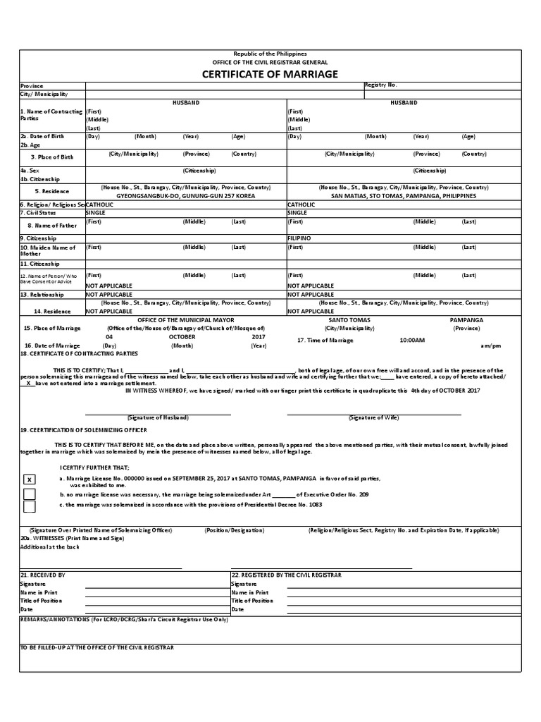 Certificate of Marriage: 12. Name of Person/ Who Gave Consent or Advice ...