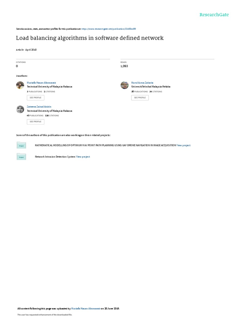Load Balancing Algorithms in Software Defined Network: April 2018 | PDF | Load Balancing ...