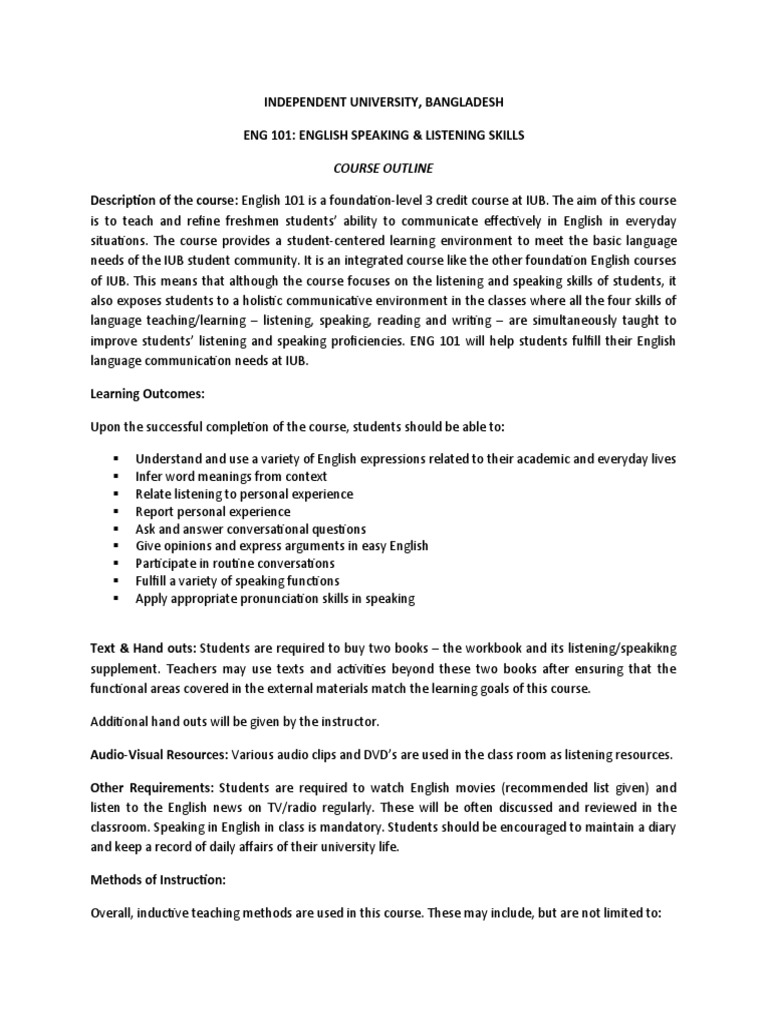 Course Outline ENG 101 | PDF | Test (Assessment) | Learning