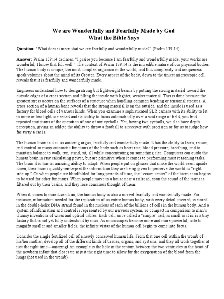 We Are Wonderfully and Fearfully Made by God What The Bible Says | PDF ...