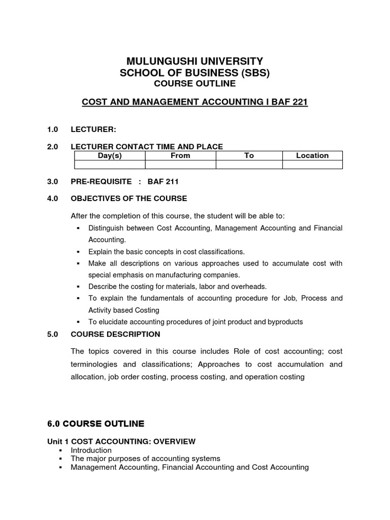 Cost and Management Accounting I Outline | PDF | Cost Accounting ...