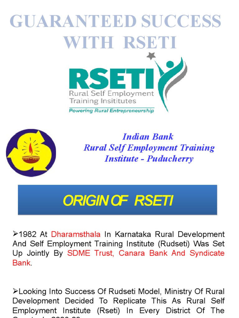 Guaranteed Success With Rseti: Indian Bank Rural Self Employment ...