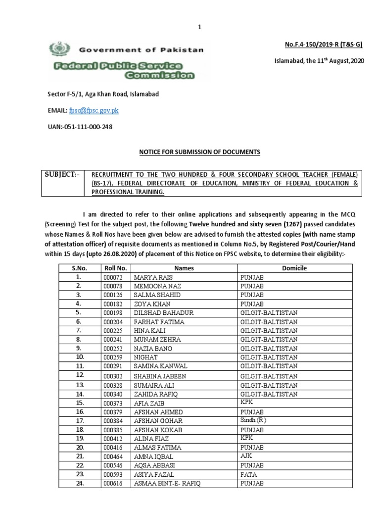 FPSC@FPSC - Gov.pk: No.F.4-150/2019-R (T&S-G) | PDF | Ramadan | Leisure