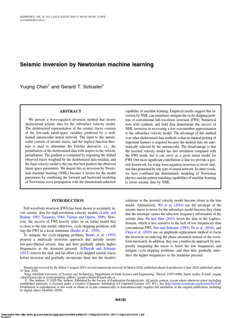 Seismic Inversion by Newtonian Machine Learning: Yuqing Chen and Gerard ...
