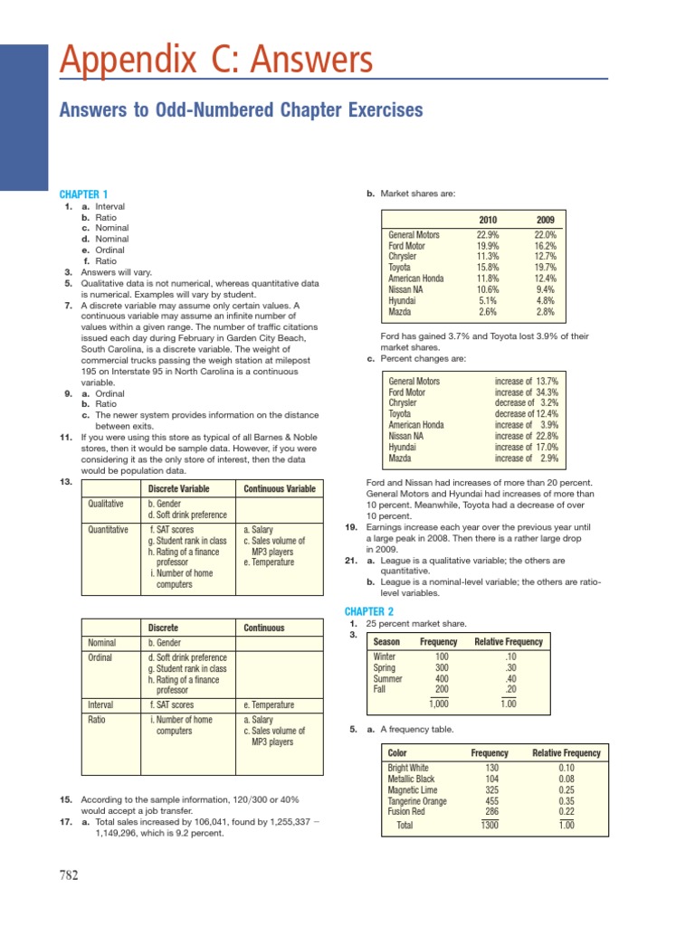 Appendix C: Answers: Answers To Odd-Numbered Chapter Exercises | PDF | Level Of Measurement ...