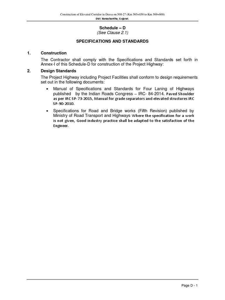 Schedule - D: (See Clause 2.1) | PDF | Specification (Technical ...