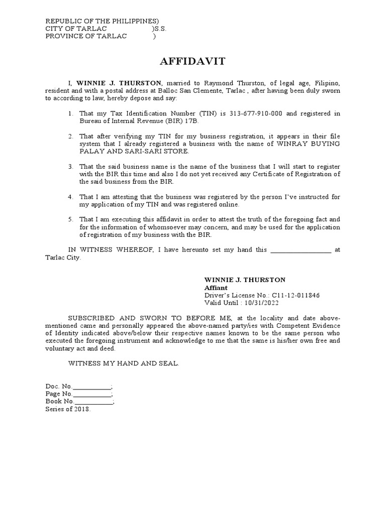 Affidavit - Tita Winnie | PDF