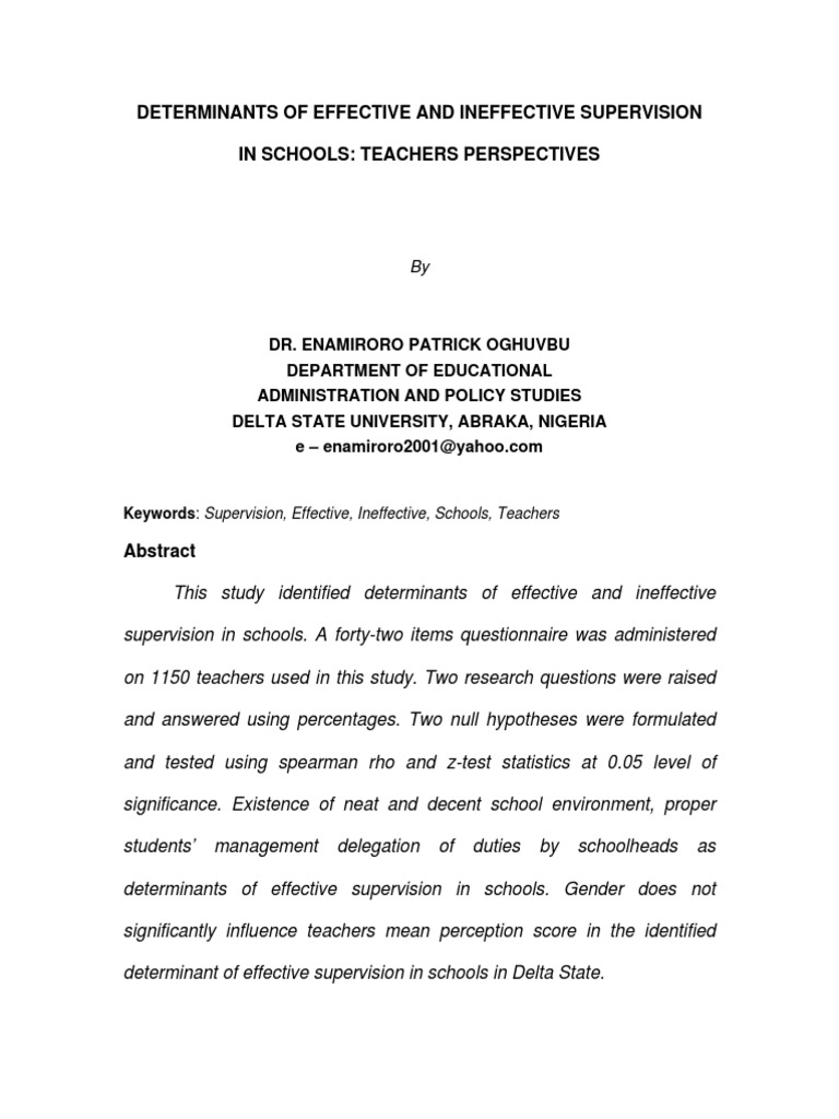 Determinant Effective and Ineffective Supervision in School | PDF ...