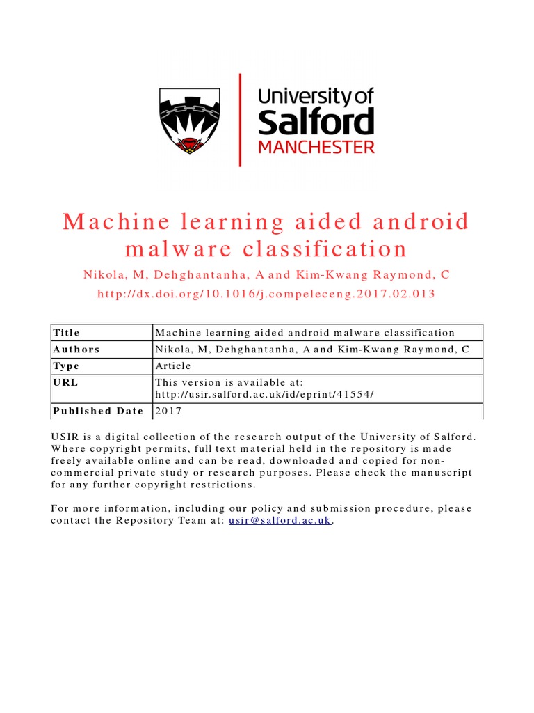 Machine Learning Aided Android Malware Classification | PDF | Statistical Classification ...