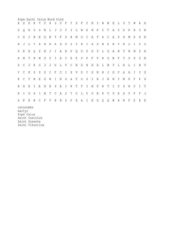 Pope Saint Caius Word Find | PDF
