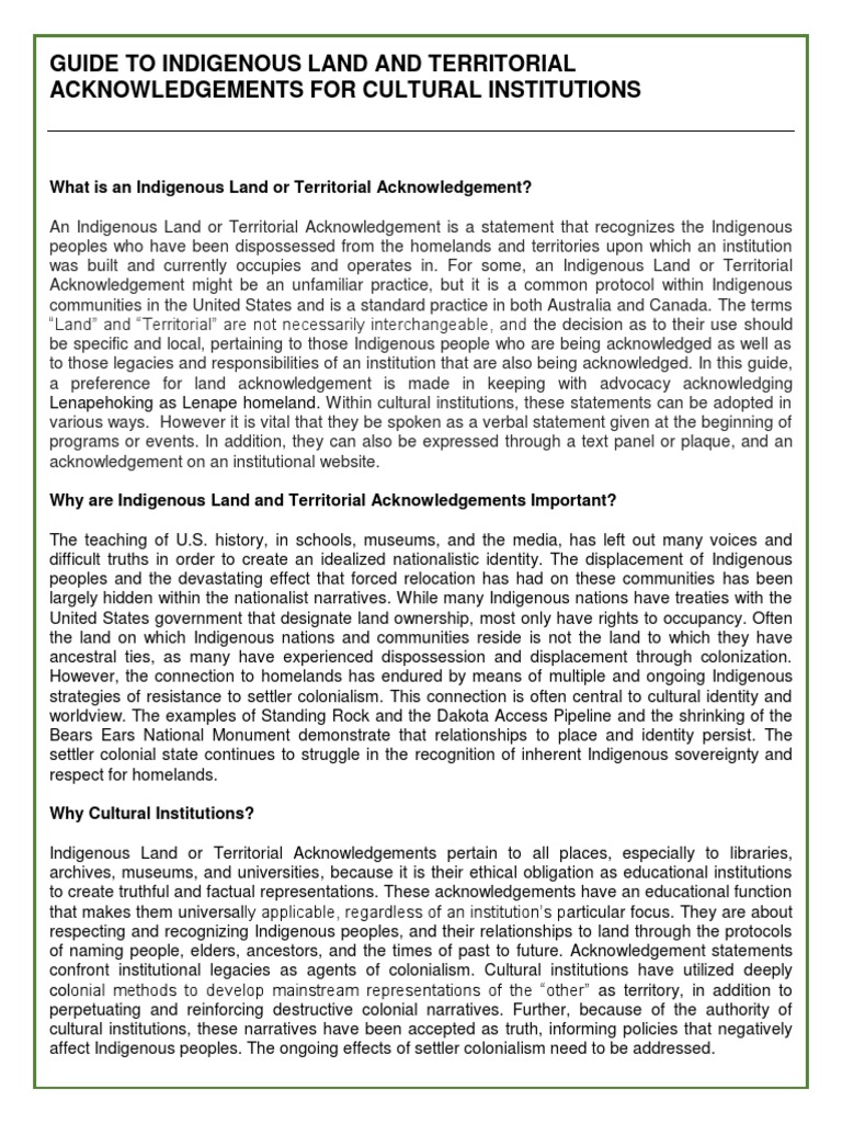 Guide To Indigenous Land and Territorial Acknowledgements For Cultural ...