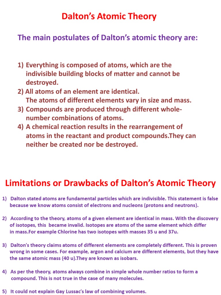 The Main Postulates of Dalton's Atomic Theory Are | PDF | Atoms ...