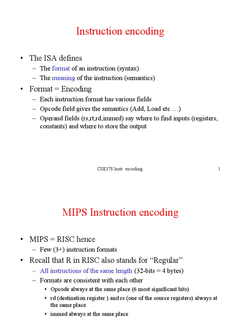 Instruction Encoding: - The ISA Defines | PDF | Assembly Language ...