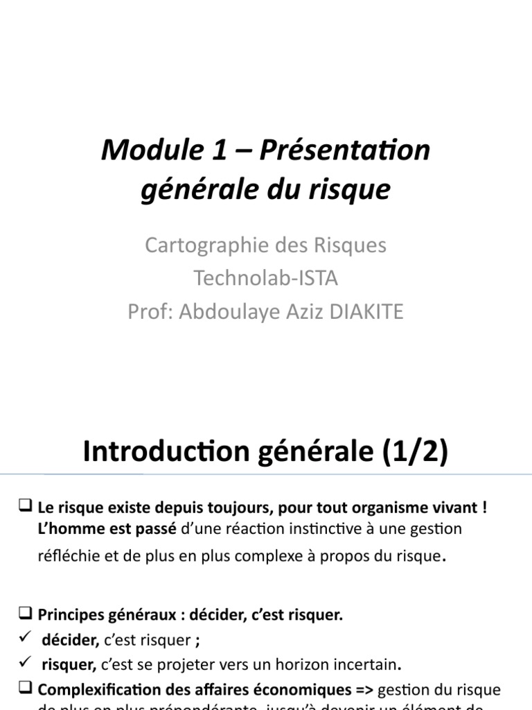 Module 1 - Présentation Générale Du Risque 19-20 | PDF | Risque | Gestion des risques
