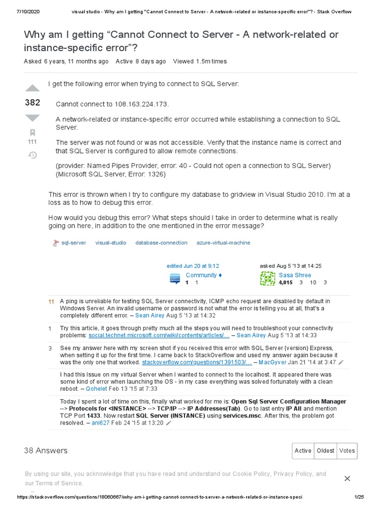 Visual Studio - Why Am I Getting - Cannot Connect To Server - A Network ...