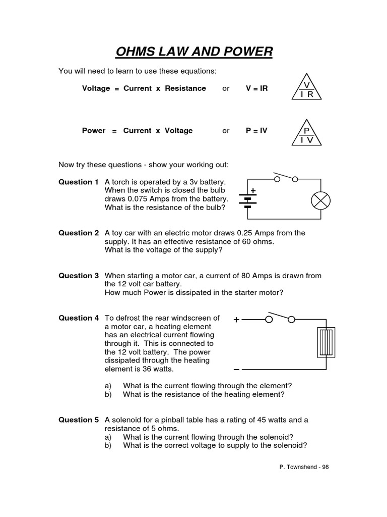 Ohms Law Worksheet | PDF
