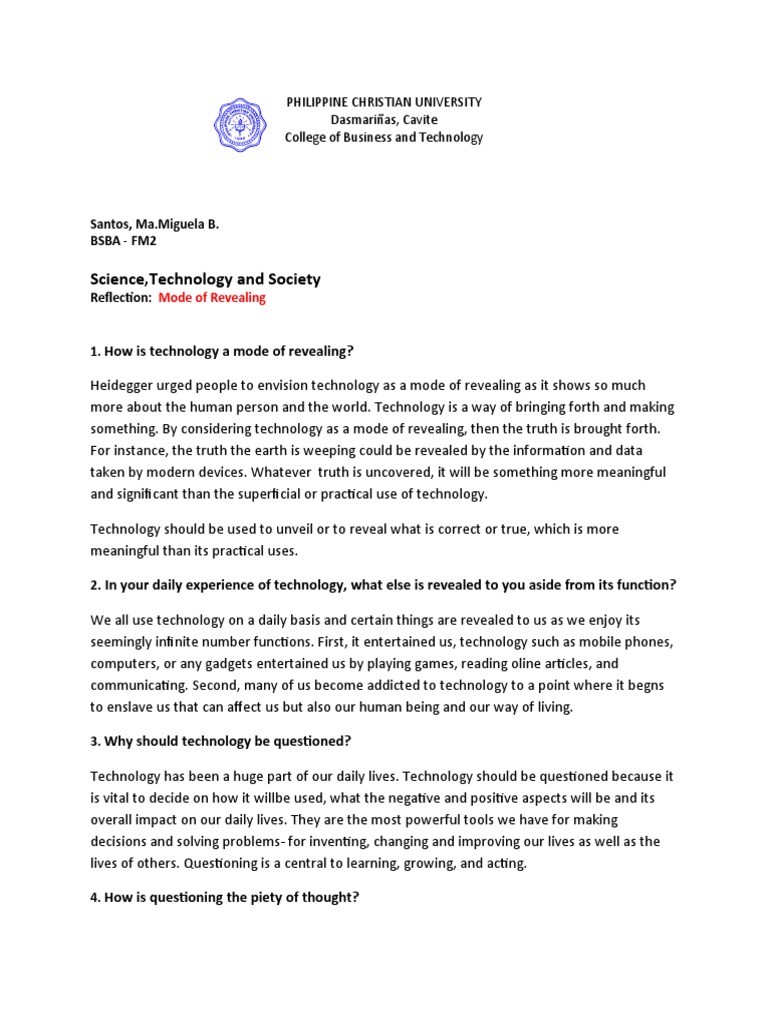 STS Reflection ModeOfRevealing | PDF | Truth | Epistemology